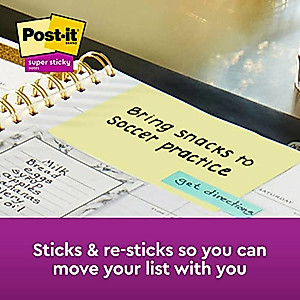 Post-it Super Sticky Notes, 3 in x 5 in, 12 Pads, 2x the Sticking Power, Canary Yellow, Recyclable (655-12SSCY)