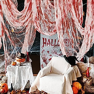 400" x 85" Halloween Creepy Cloth - Large Size Halloween Spooky Fabric Cloth - Scary Gauze Blood Creepy Cloth for Haunted House Halloween Party Yard Wall Doorway Outdoors Decoration (red)