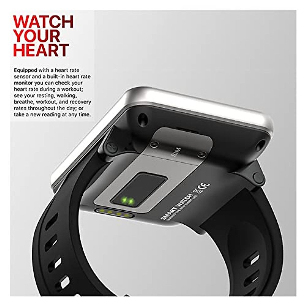 2.86 Big Screen Smart Watch Men Women 4G Call Video Chat Smartwatch Support SIM Card and WiFi GPS Watches (Color : DM100 Black, Size : 1G add 16G)