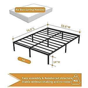 Hafenpo 14 Inch Full Bed Frame - Durable Platform Bed Frame Non-Slip Metal Bed Frame No Box Spring Needed Heavy Duty Full Size Bed Frame Easy Assembly Strong Bearing Capacity