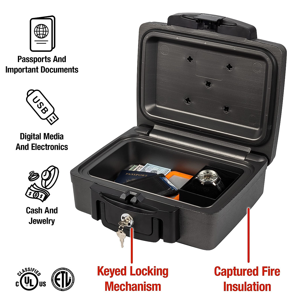 SentrySafe Fireproof and Waterproof Safe Box with Key Lock, Chest Safe for Home with Water-Resistant and Fire-Resistant Security, 0.17 Cubic Feet, 6.1 x 14.3 x 13 Inches, H0100