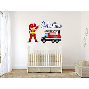 Custom Name Firefighter Wall Decal - Personalized Nursery Name -Wall Decal for Nursery Decoration playroom Decoration (Wide40 x25 Heigth Inches)