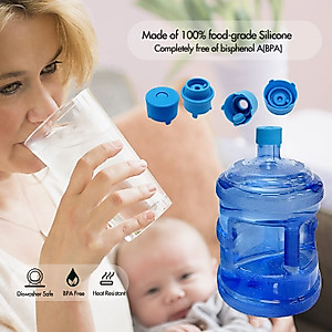 Feesrivers 3 &5 Gallon Water Jug Cap,Food Grade Silicone Reusable Replacement Caps, Double Protection Caps fit all 55mm Bucket Water Dispenser Caps (3)