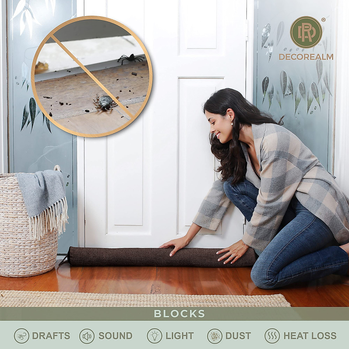 Under Door Draft Stopper and Blocker, Draft Guard for Doors and Windows, Decorative Fabric Cylinder Blocker Provides Weighted Door Insulation by DECOREALM (Brown, 36 Inches)