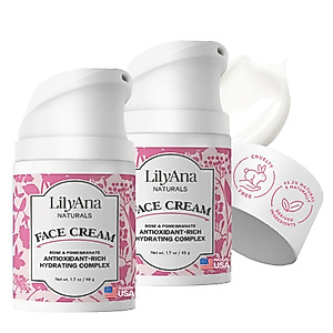 LilyAna Naturals Face and Neck Moisturizer for Women and Men - Moisturizer Face and Neck Cream for Dry Skin and Dark Spot Brightening - Rose and Pomegranate Extracts - 1.7oz (Pack of 2)