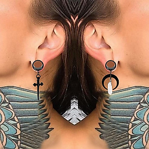 Atomhole Ear Gauge Double Flared Ear Plug With Cross Pendant Natural Crystal Expansion Stretcher Tunnel Perforation Body Jewelry 316 Stainless Steel Ear Gauge Perforation Plug (10mm(00G))