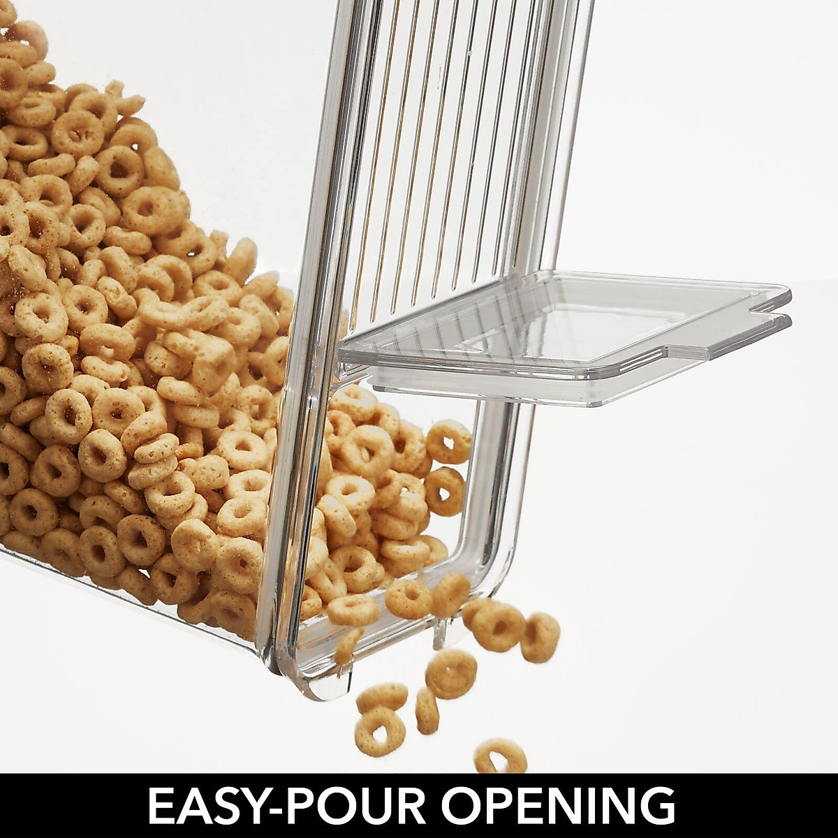 mDesign Airtight Plastic 4.8 Quart Food Storage Container with Lid for Kitchen, Pantry; Dispenser for Cereal, Holds 2 Regular Boxes or 1 Family Size Box; Pasta, Snacks; Ligne Collection, 4 Pack, Clear