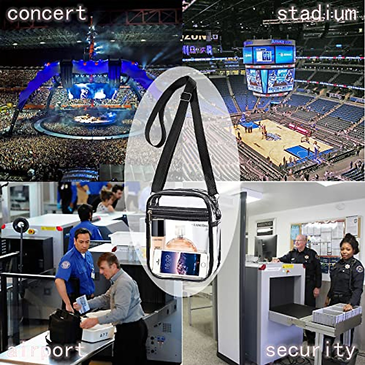Clear Crossbody Bag Stadium Approved,8.8x6.8x2.7 Inch Clear Sling Purse For Women For Concerts Sports Events Festivals