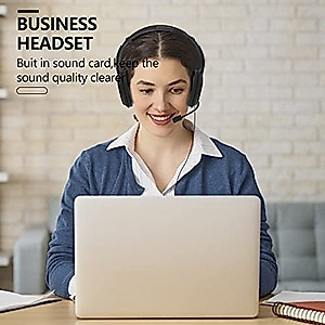Maxshop USB Computer Headset with Microphone, Comfort-fit Office Computer Headphone with On-Line Volume Control, Over-The-Head Headset for Webinar Laptop Call Center Students Online Study