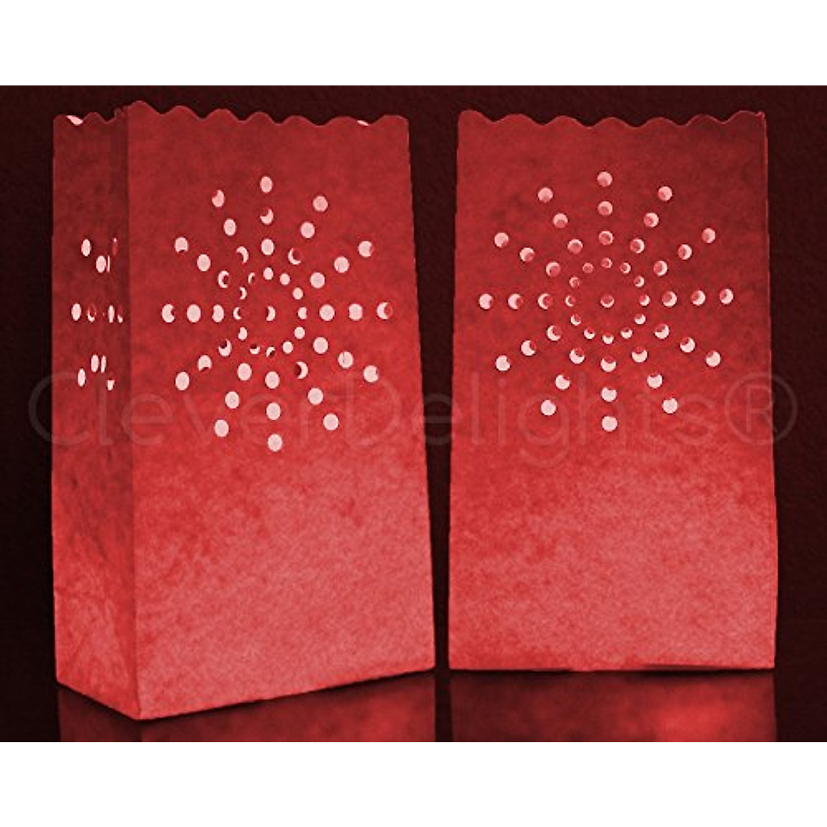 CleverDelights Red Luminary Bags - 50 Count - Sunburst Design - Wedding Party Christmas Holiday Luminaria