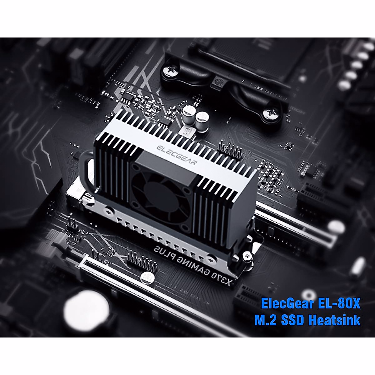 ElecGear M.2 2280 SSD Cooler, EL-80X PWM Cooling Fan + Heat Pipe + Solid Aluminum Heatsink for 80mm PCIe NVMe and SATA SSD Internal Solid State Drive, Thermal Pads Included