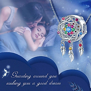 FOREVER QUEEN Dream Catcher Charm fit Charms Bracelet 925 Sterling Silver Feathers Tassel Bead Charm with Colorful Stones Pendant for European Bracelets Necklace