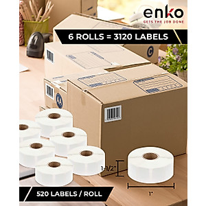 enKo 1.5 x 1 Inch Direct Thermal Labels (6 Rolls, 3120 Labels) Adhesive 1-1/2 x 1 Labels (1 in Core) Use as Barcode Labels, Address & Book Spine Labels - Compatible with Zebra Rollo Label Printer