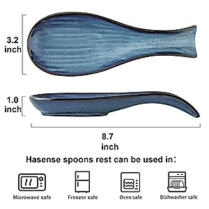 Hasense Ceramic Spoon Rest for Stove Top, Porcelain Spoon Holder for Kitchen Counter Cooking Utensil Home Decor, Navy