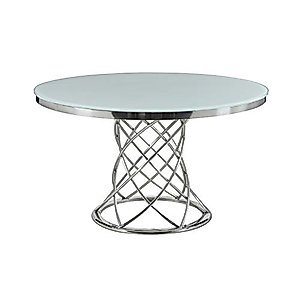 Coaster Furniture Irene Round Glass Top White and Chrome Dining Table 110401