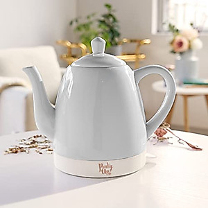 Pink Up Noelle Electric Tea Kettle, Gooseneck Kettle, Hot Water Dispenser, Pour Over Coffee, Automatic shut off, Cordless, Electric Teapot, 1.5L, Ceramic, Grey