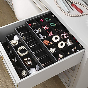 Black Velvet Stackable 36 Compartments Jewelry Tray Showcase Display Organizer Holder Rectangle Storage Box Case Containers Chest for Women Gemstone,Pendant,Key,Marble,Crystal Stone,Accessory,Diamond