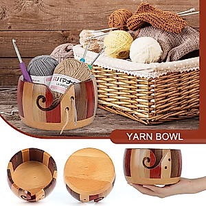 Aeelike Yarn Bowl Wooden Knitting Bowl, Handcrafted Yarn Holder Wooden Yarn Bowls for Knitting, Yarn Ball Storage Organizer Bowl - Knitting Project Bowl with Holes
