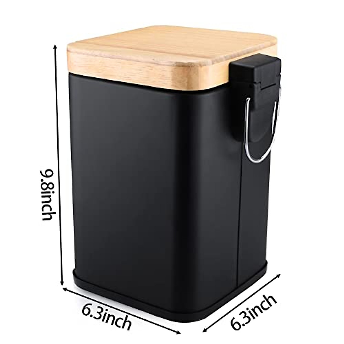 Mini Bathroom Trash Can with Bamboo Lid Soft Close, 0.8 Gal / 3 L Square Step Garbage Container Bin with Removable Inner Wastebasket for Bedroom, Kitchen, Office (Black)