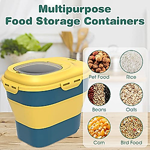 Collapsible Dog Food Storage Container, Dog Food Container 30 LB, Airtight Pet Food Storage Container with Folding Bowl, Measuring Cup, Scoop & Wheels, 50 Lb Kitchen Food Storage Bin for Dog Treats