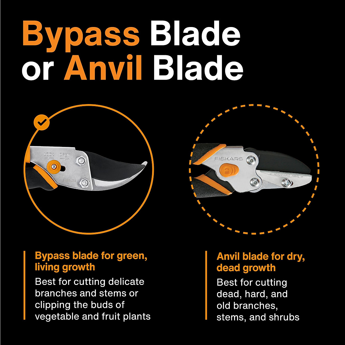 Fiskars Gardening Tools: Bypass Pruning Shears, Sharp Precision-ground Steel Blade, 5/8” Plant Clippers (91095935J)