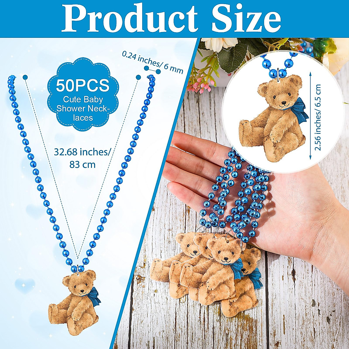 Roowest 51 Don't Say Baby Shower Game Including Blue Bear Theme Baby Game Sign and 50 Bear Felt Necklaces Gifts for Gender Reveal Party Favors Baby Shower Prizes