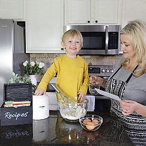 Baking & Beyond Recipe Box, Recipe Card Holder Box with 100 4x6 inch Recipe Cards, 9 Dividers, 1 Conversion & 1 Substitution Card, Vintage Style Solid Pinewood Recipe Organizer (7x5.3x4, Black)