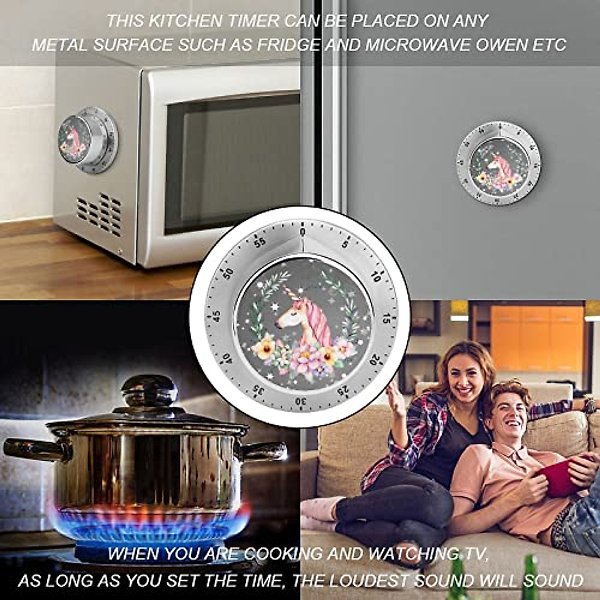 Kitchen Timer Unicorn Floral Magnetic Countdown Clock for Cooking Teaching Studying