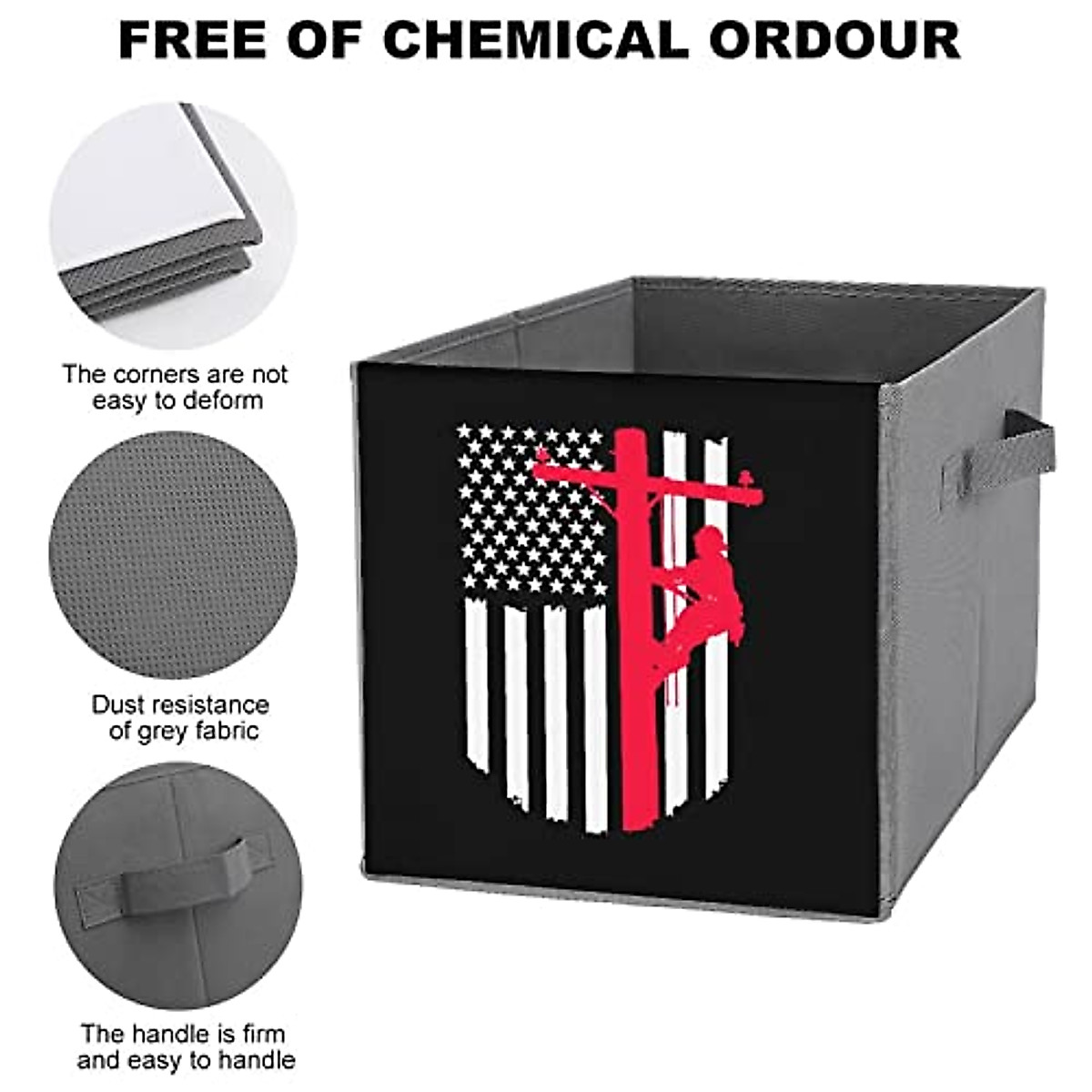 Lineman US Red Line Flag Large Cubes Storage Bins Collapsible Canvas Storage Box Closet Organizers for Shelves