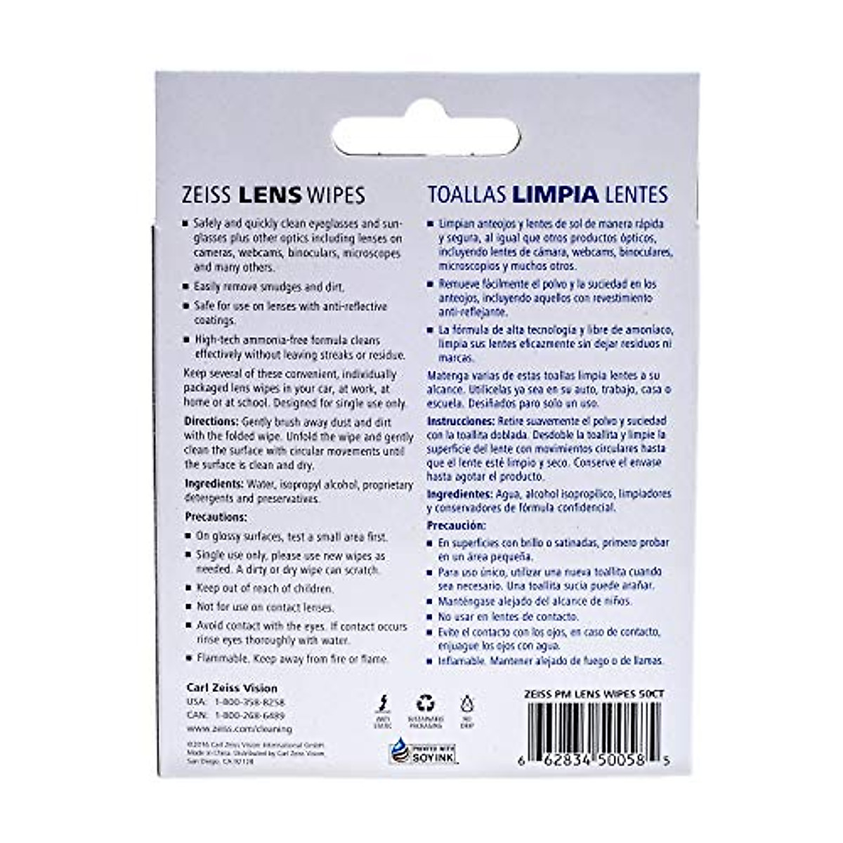 Zeiss Pre-Moistened Lens Cleaning Wipes - Cleans Bacteria, Germs and Without Streaks for Eyeglasses and Sunglasses - (50 Count)