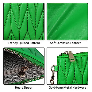 befen Green Clutch Purses for Women, Lambskin Leather Trendy Quilted Wristlets Mini Shoulder Handbags Quilted Bags for Women - Emerald Green