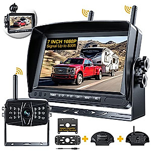 RV Backup Camera Wireless HD 1080P with 7 Inch DVR Monitor forRVs,Campers,Trailers,Trucks Adapter for Furrion-Pre-Wired, 4 Channel System IR Night Vision