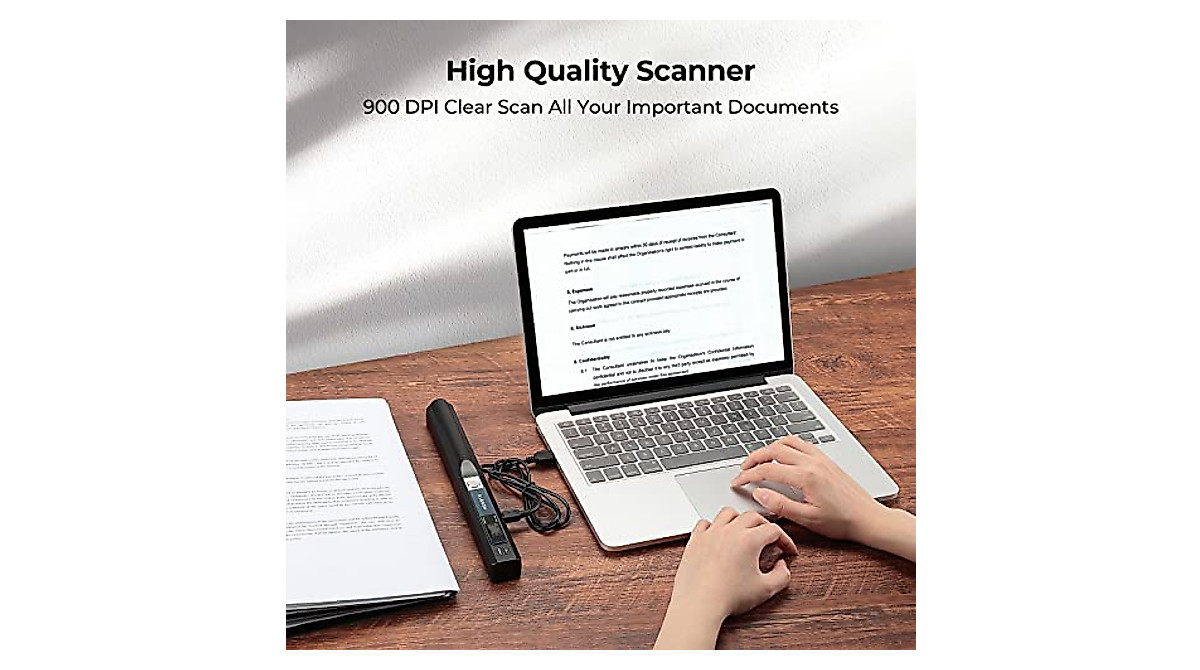 MUNBYN Portable Scanner - High-Res Wand Scanner with 16GB SD