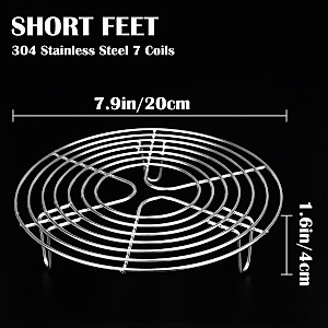 DOERDO Round Cooking Rack Multi-Purpose Stainless Steel Grilling Rack Steamer Rack Cooling Rack for Baking Canning Cooking, 20x20x4CM