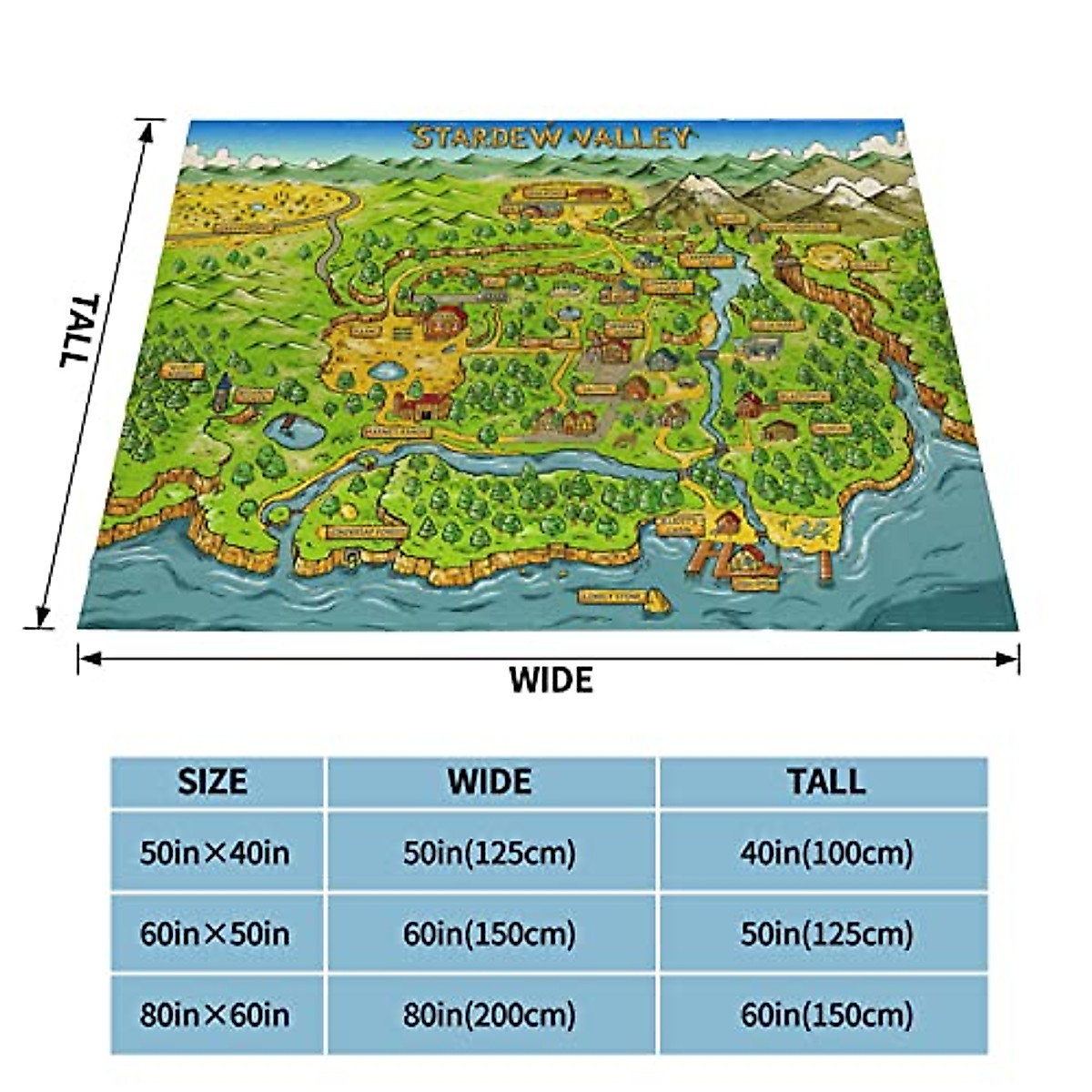 Stardew Valley Map Throw Blanket Soft Warm Bed Blanket for Travelling Camping Living Room Sofa Bedroom 50"X40"