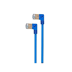 Monoprice Cat6A 3ft Blue 90 Degree Patch Cable Double Shielded (S/FTP) 36AWG 10G CM Pure Bare Copper Snagless RJ45 SlimRun Series Ethernet Cable