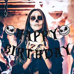 Jack Skellington Birthday Banner and Horrible Movie Cake Topper for Nightmare Before Christmas Birthday Party Decorations Horrible Movie Birthday Decorations Halloween Birthday Party Supplies