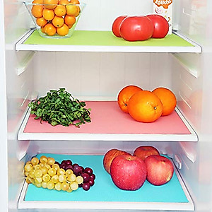 Rxemohesuoh Refrigerator Liner for Glass Shelves Table Mat,Fruit & Veggie Extender Liner for Kitchen Fridge,Non-Slip Waterproof Reusable to Protect Against Spill,11.4"X17.7",3Clear/3Green/3Begei/3Gray