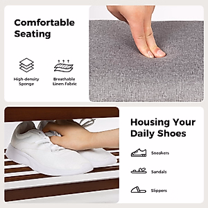 StrongTek Elderly-Friendly Bamboo Shoe Bench with Armrests, Lightweight with 220 lbs Capacity, Entryway Bench with Soft Cushion, Small Shoe Rack for Up to 4 Pairs of Shoes, Suitable for All Ages