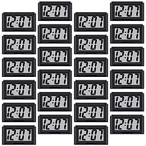 Frienda 24 Pieces Mini Digital Clock Small Magnetic Clock Car Dashboard Clock Stick on Clock Self Adhesive Bracket Digital Clock Battery Operated (Black)