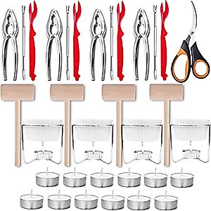 Artcome 21 Pcs Seafood Tools Set includes 4 Crab Forks, 4 Lobster Crab Crackers, 4 Lobster Shellers, 4 Butter Warmers, 4 Lobster Crab Mallets, 1 Seafood Scissor