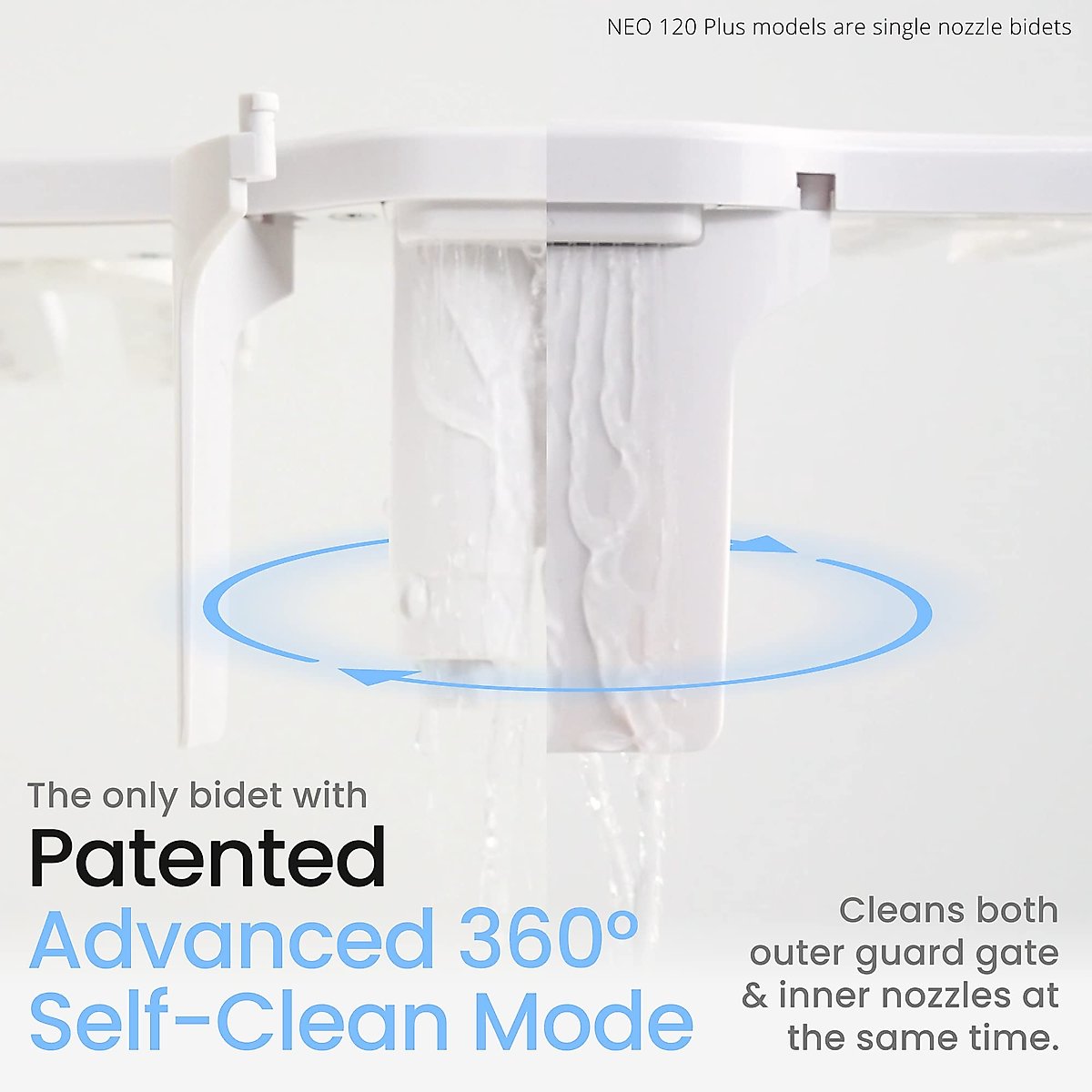 LUXE Bidet NEO 120 Plus - Only Patented Bidet Attachment for Toilet Seat, Innovative Hinges to Clean, Slide-in Easy Install, Advanced 360° Self-Clean, Single Nozzle, Rear Wash (Rose Gold)