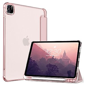 Kenke New iPad Pro 11 Inch Case 4th/3rd/2nd/1st Generation 2022/2021/2020/2018 Support 2nd Pencil Charge with Built-in Left Side Pencil Holder, Hard Frosted Back Cover & Colored Edge (Pink)
