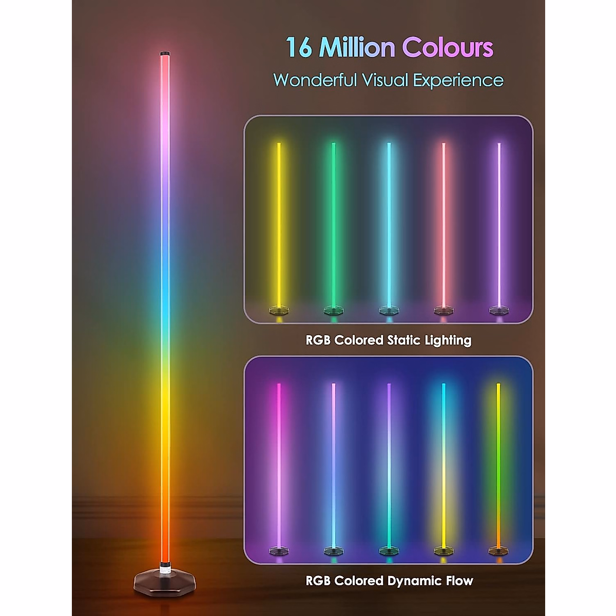 YIKBIK 2PCS RGB Floor Lamp, Bluetooth APP and Remote Control 65" Smart Modern Standing Lamp Music Sync 16 Million DIY Colors Changing LED Floor Lamp with Heavy Base for LivingRoom Bedroom GameRoom