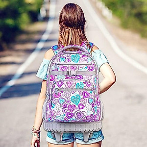 FTJCF 3pcs Rolling Backpack for Women, 21 Inche Adult Bag with Roller Wheels, Wheeled Bookbag Set for Girls - PinkGrey