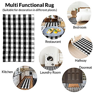 HOMEMONDE Cotton Buffalo Plaid Rug 27.5" x 43" | Black and White Checked Washable Doormat Reversible | Indoor and Outdoor Area Rug for Layered Front Door Mats, Porch, Kitchen, Farmhouse, Entryway