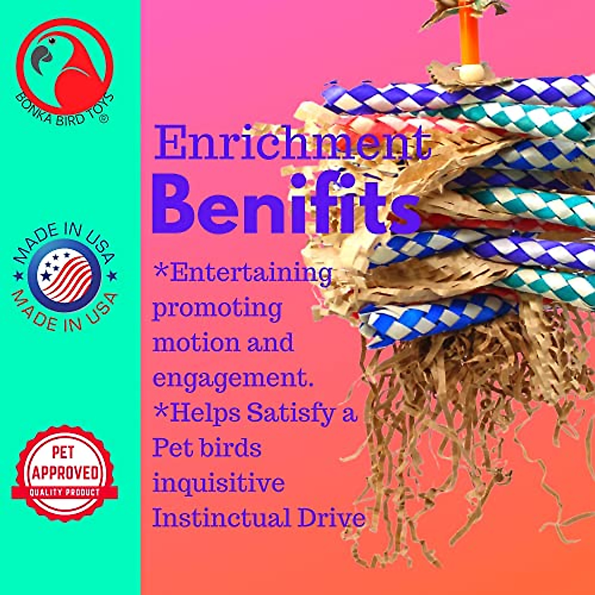 Bonka Bird Toys 3450 Paper Shred Cardboard Bamboo Shred Chew Parrot Cockatoo Amazon Conure African Grey