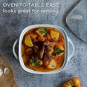 CorningWare, Non-Stick 3.2 Quart QuickHeat Roaster with Lid, Lightweight Roaster, Ceramic Non-Stick Interior Coating for Even Heat Cooking, French White