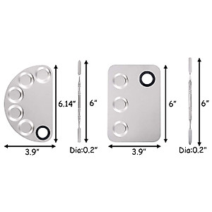 TIHOOD 2PCS 5-well / 3-well Makeup Palette with Spatula, Stainless Steel Nail-art Cosmetic Artist Mixing Palette for Mixing Foundation 6''x4'' Silver