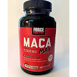 Force Factor Maca Max, Maca Root Capsules to Maximize Vitality & Performance, Made with Black Maca, Red Maca, & Yellow Maca Powder, Maca Root Powder, 2000mg, 120 Capsules